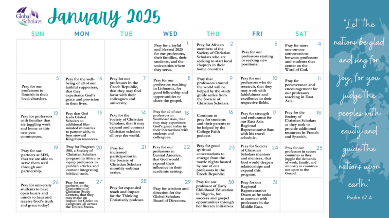 Prayer Calendar – January 2025 - Global Scholars
