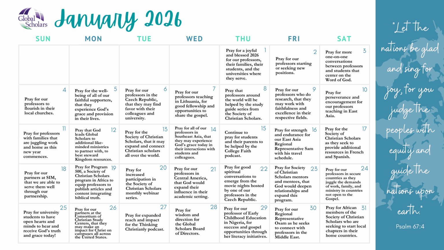 Prayer Calendar – January 2026 - Global Scholars